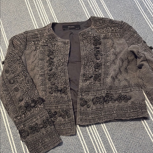 Zara | Jackets & Coats | Zara Gray Embroidered Jacket | Poshmark
